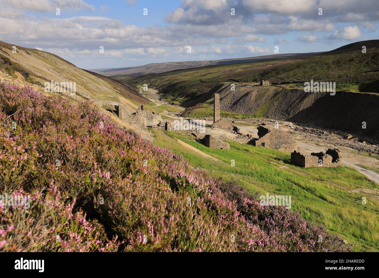 The remains of Old Gang Lead Mine & smelting mill, near to Reeth in ...