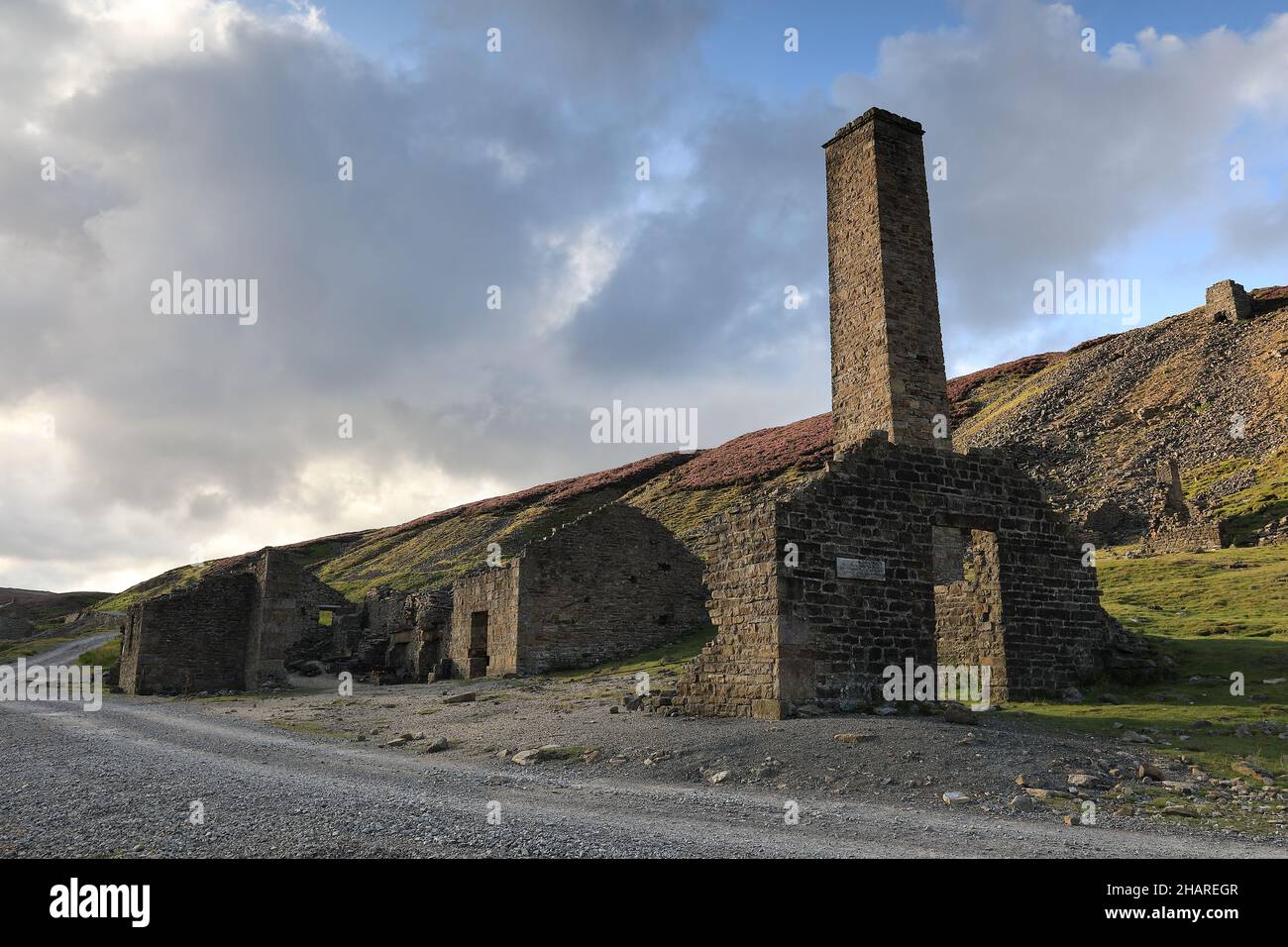 The remains of Old Gang Lead Mine & smelting mill, near to Reeth in ...