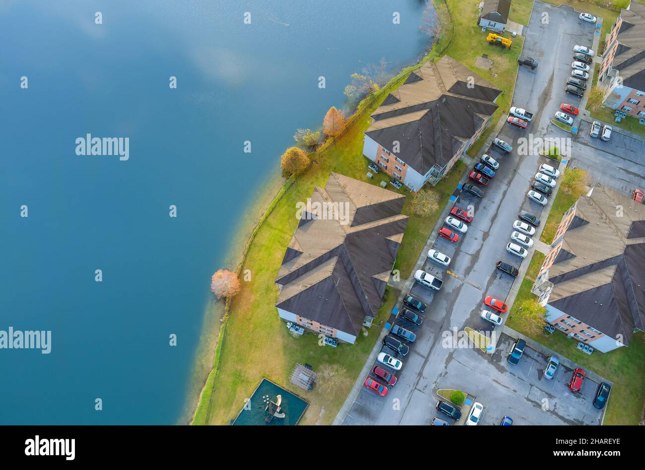 USA Denham Springs in Louisiana town near small pond of landscape ...