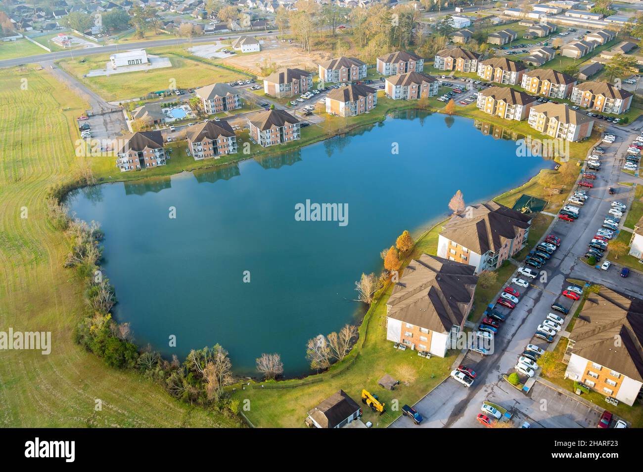 Aerial autumn scene the Denham Springs small town apartment complex ...