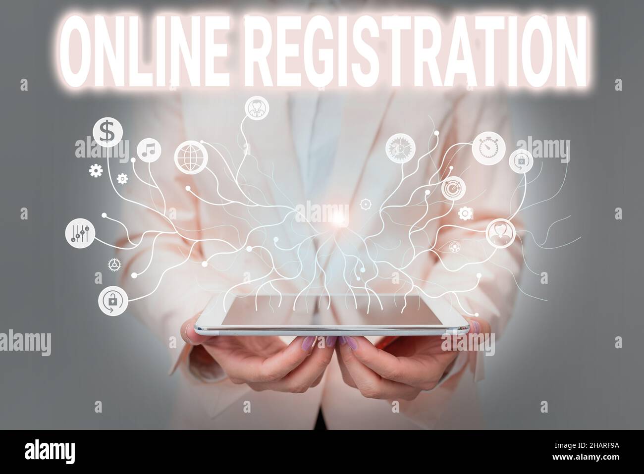 Text caption presenting Online Registration. Business overview Process ...