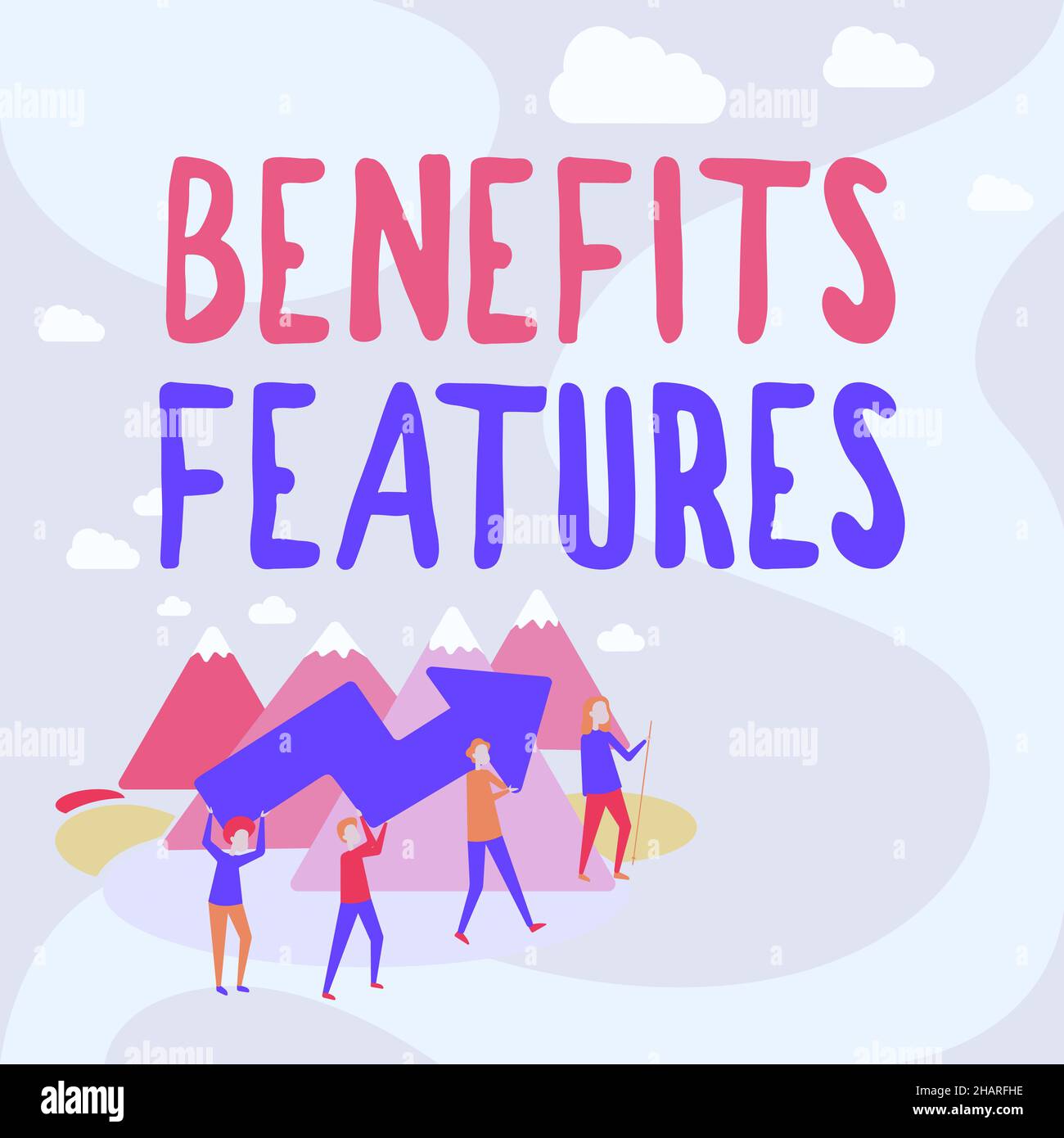 Text showing inspiration Benefits Features. Business showcase Making a ...