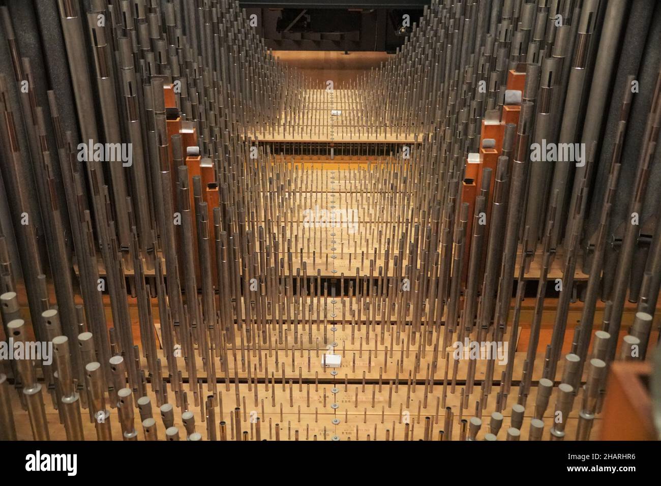The middle view of the pipes inside of an organ Stock Photo - Alamy