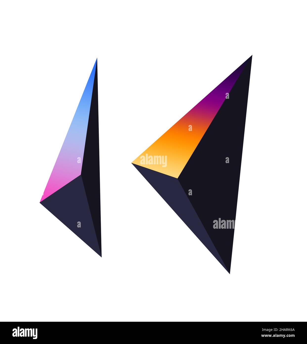 two gradient pyramids illustration in trendy color. the colorful shapes ...
