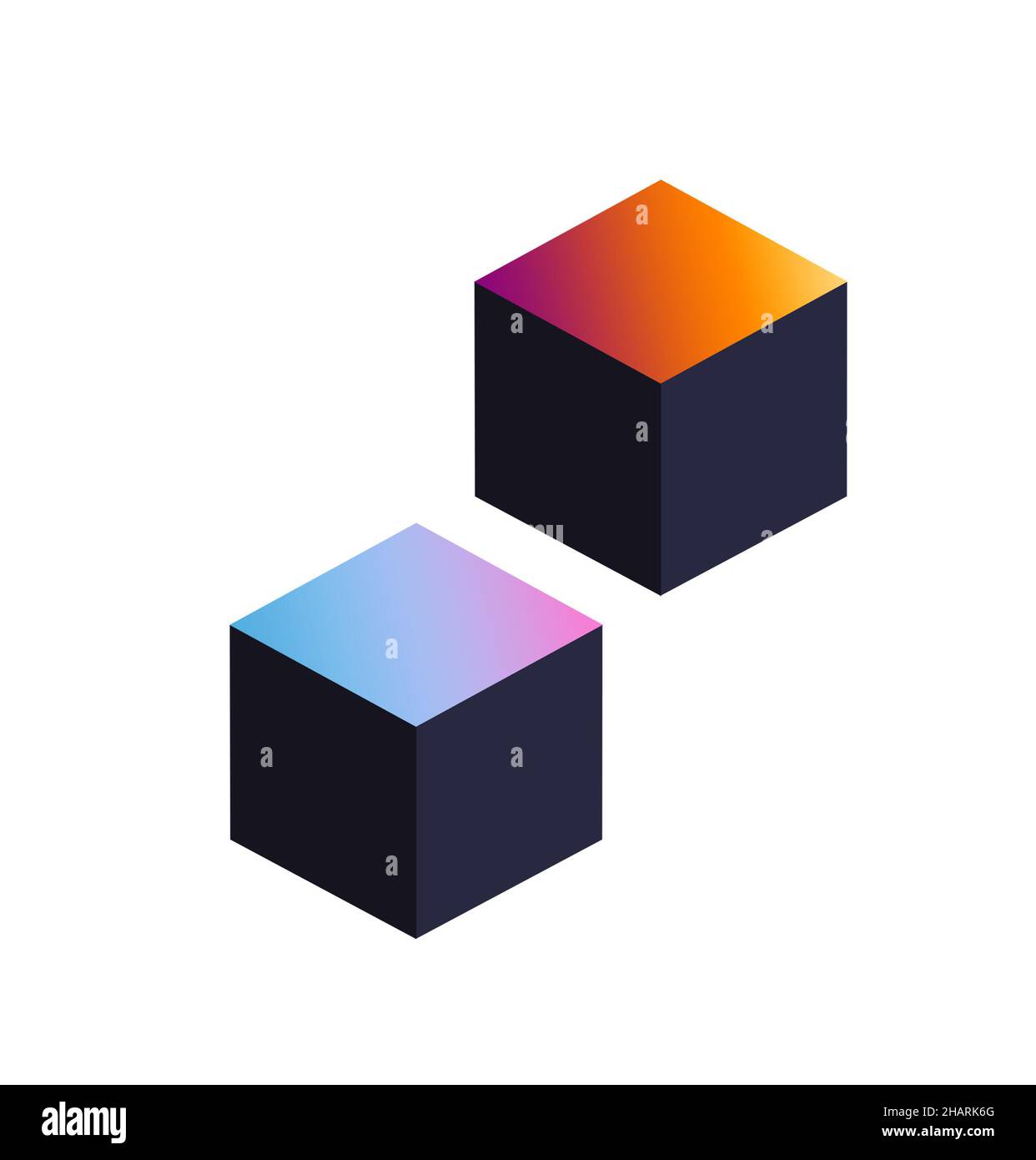 two gradient cubes illustration in trendy color. the colorful shapes on ...