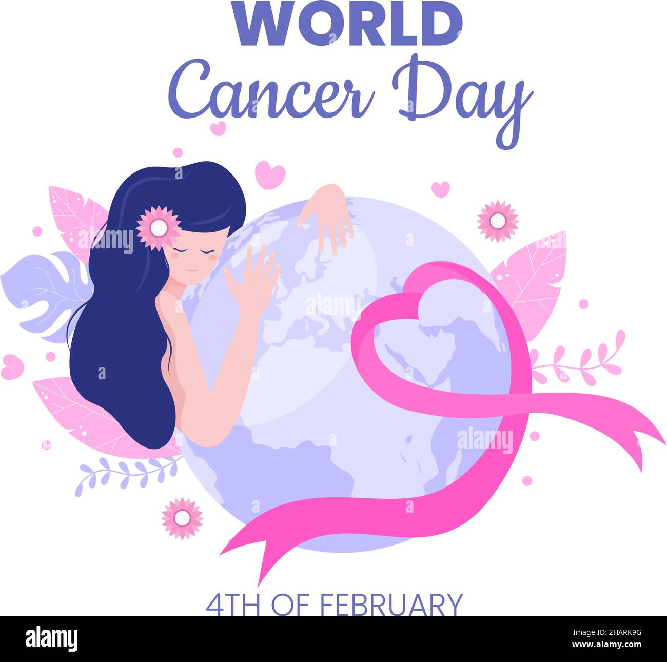 World Cancer Day with Ribbon Flat Vector Illustration. Inform the ...