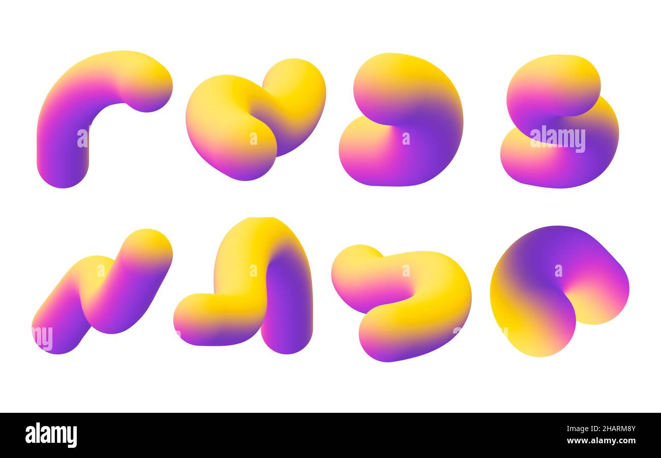 set of 3d fluid amorphous in gradient multiple colors. abstract shapes ...