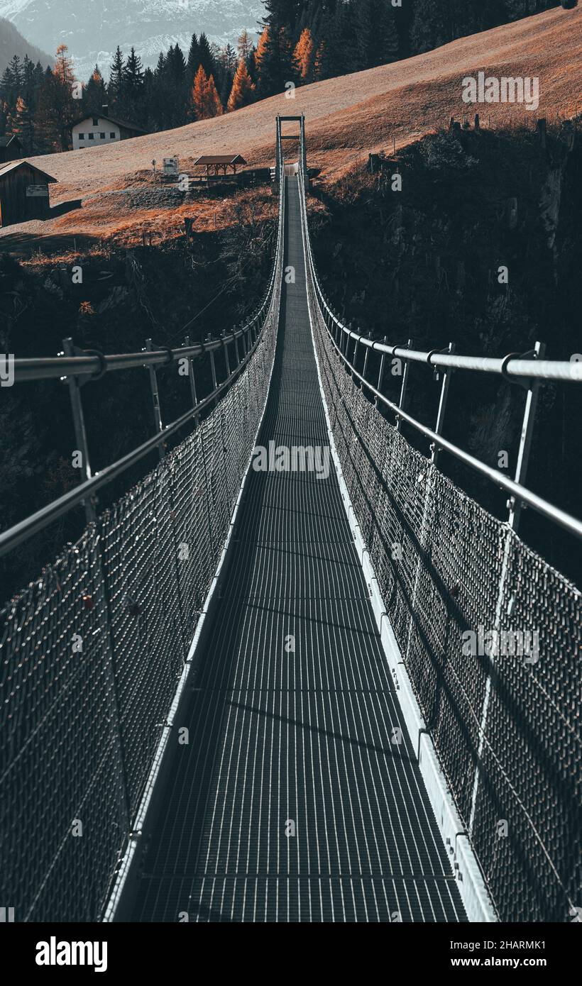 Vertical shot of the Tirol Suspension bridge in Holzgau Lechtal ...