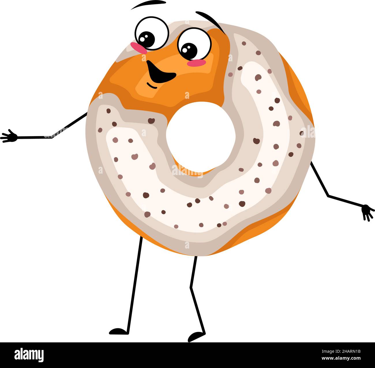 Cute glazed donut character with happy emotions, face, smile, eyes ...