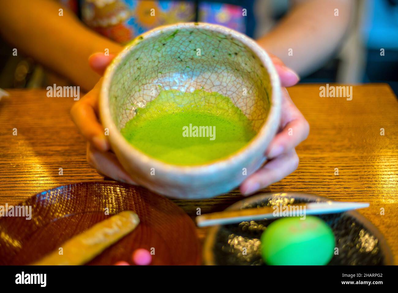 Traditional Kyoto style green tea in a japanese tea house Stock Photo ...