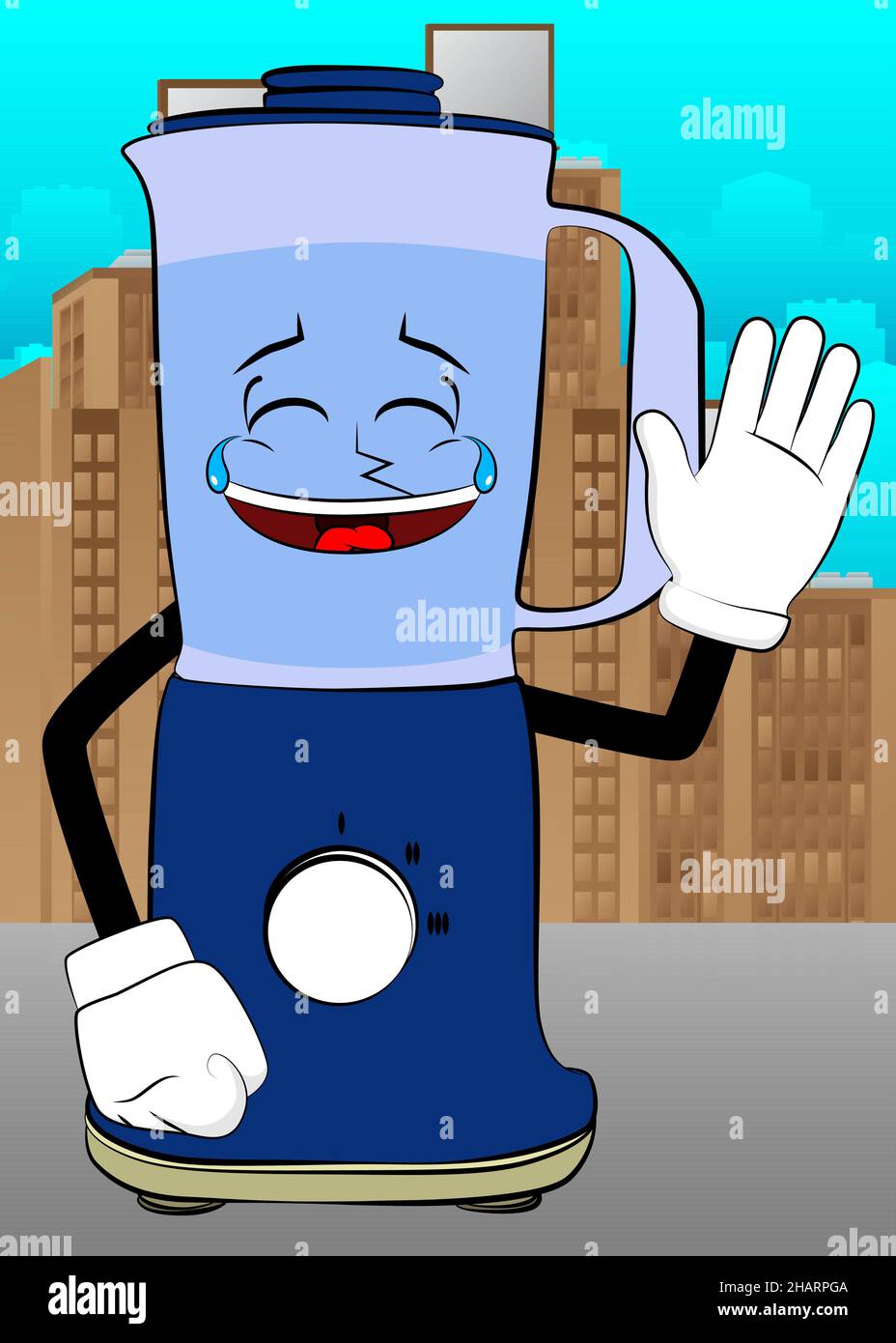 Food Blender with waving hand as a cartoon character with face ...