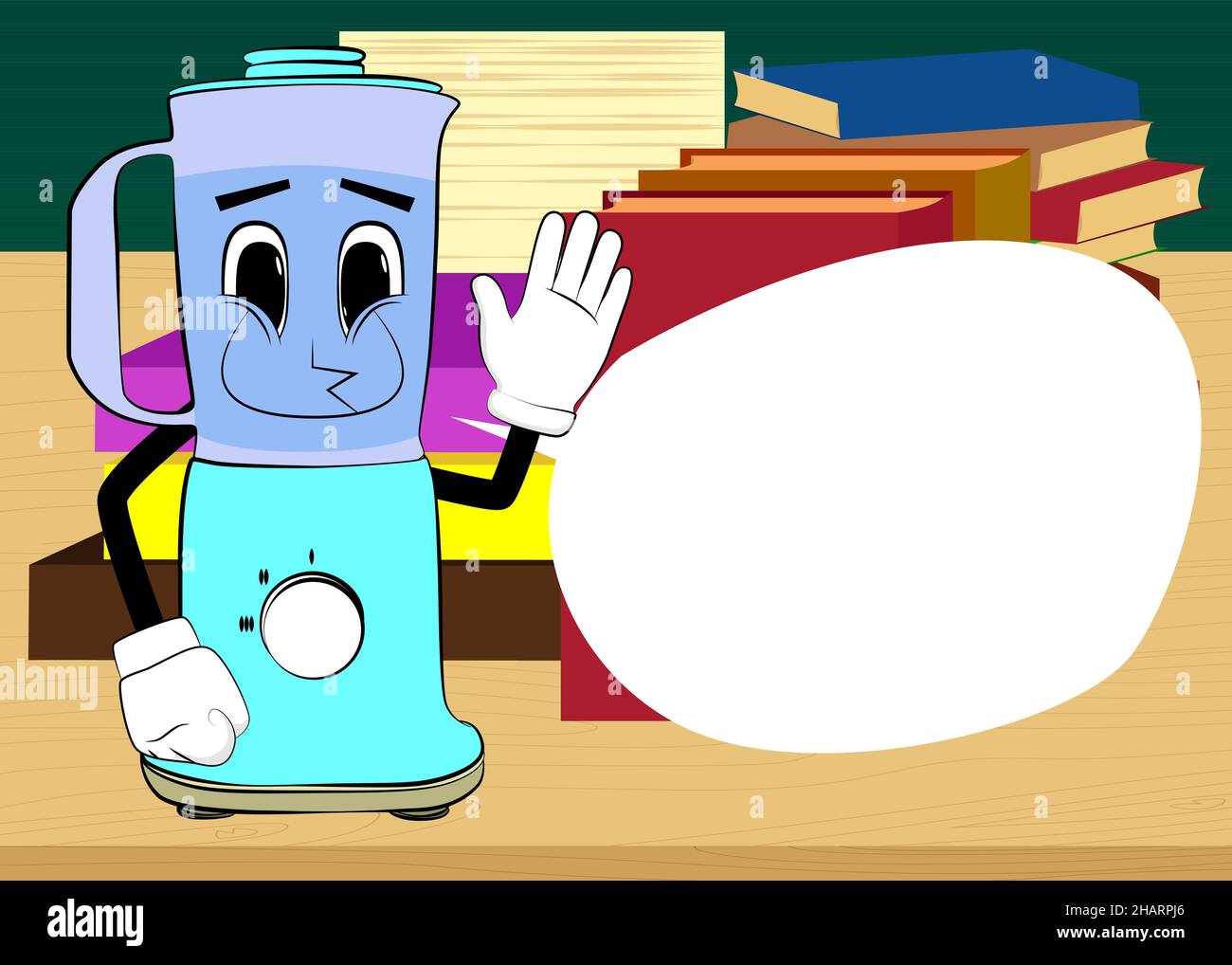 Food Blender with waving hand as a cartoon character with face ...