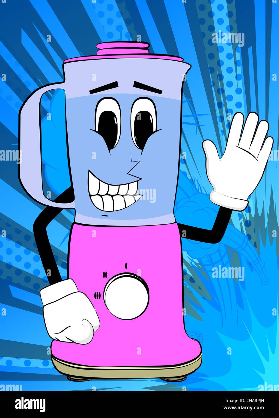 Food Blender with waving hand as a cartoon character with face ...