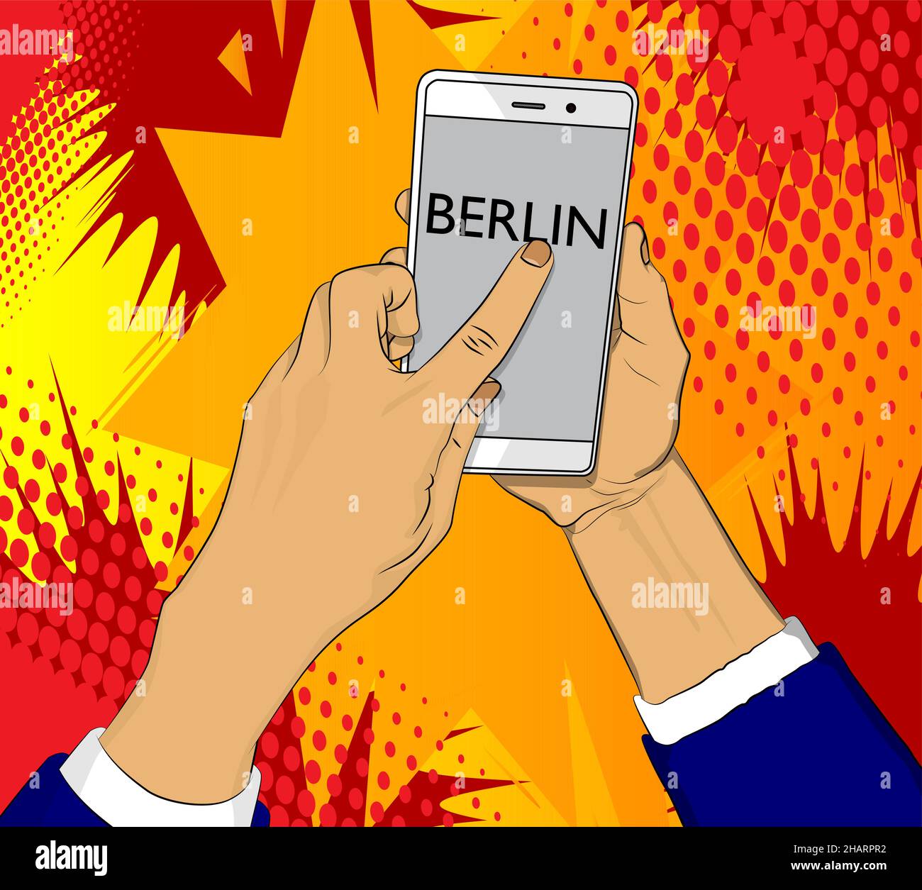 Berlin text on Smartphone screen. Cartoon vector illustrated mobile ...