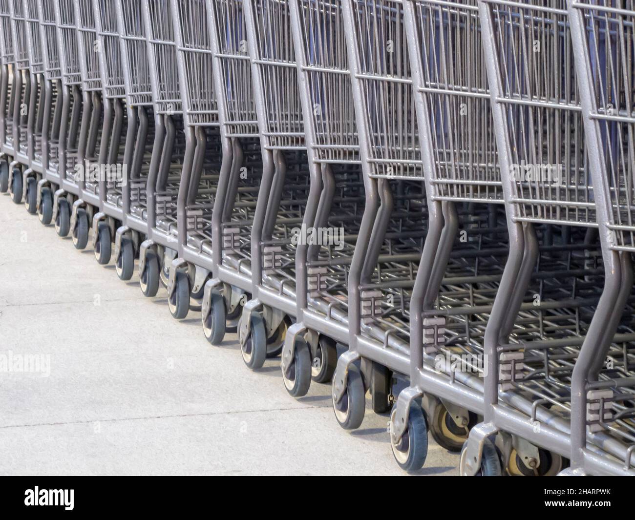Shopping carts lined up outside BJs in Massachusetts Stock Photo - Alamy