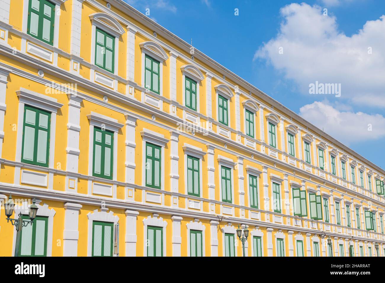 abstract row of the orange colored building with blue sky background ...