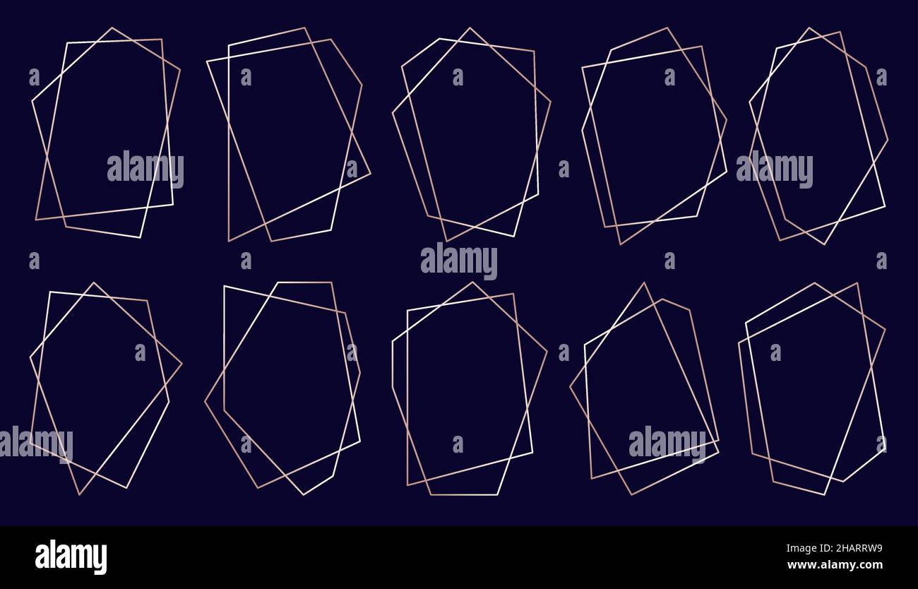 Frame polygonal minimal geometric gold line set. luxury rosegold blank ...