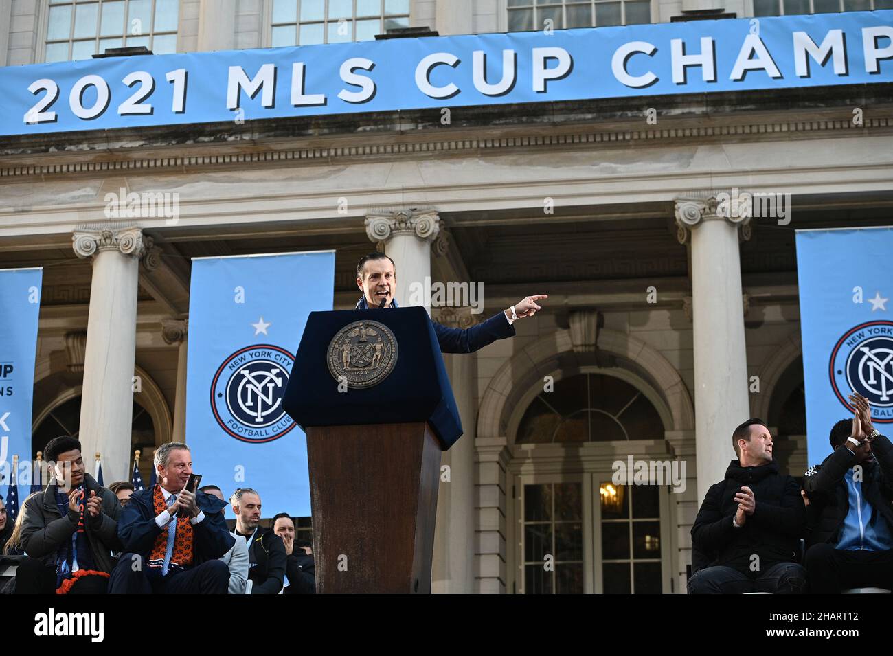 New York City FC's CEO Brad Sims speaks to the audience during a ...