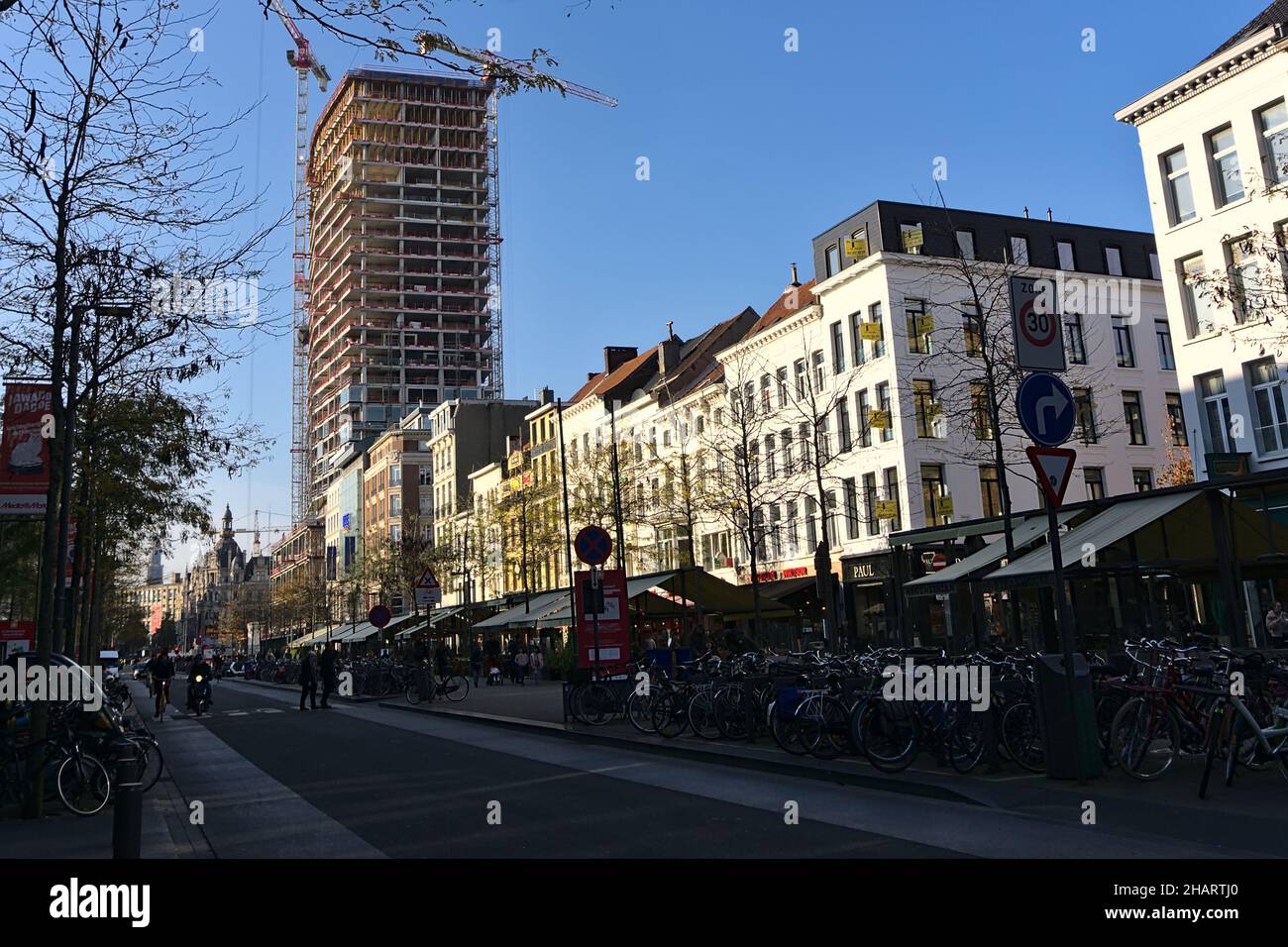 ANTWERP, BELGIUM - Oct 30, 2019: A beautiful view of shops in the city ...