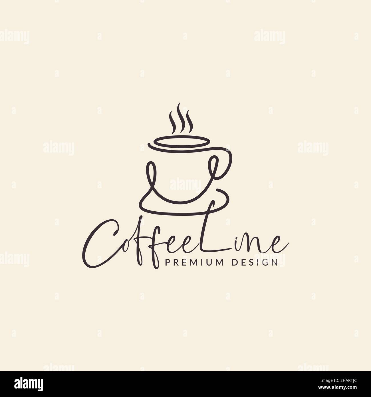 continuous line cup coffee or chocolate logo symbol icon vector graphic ...