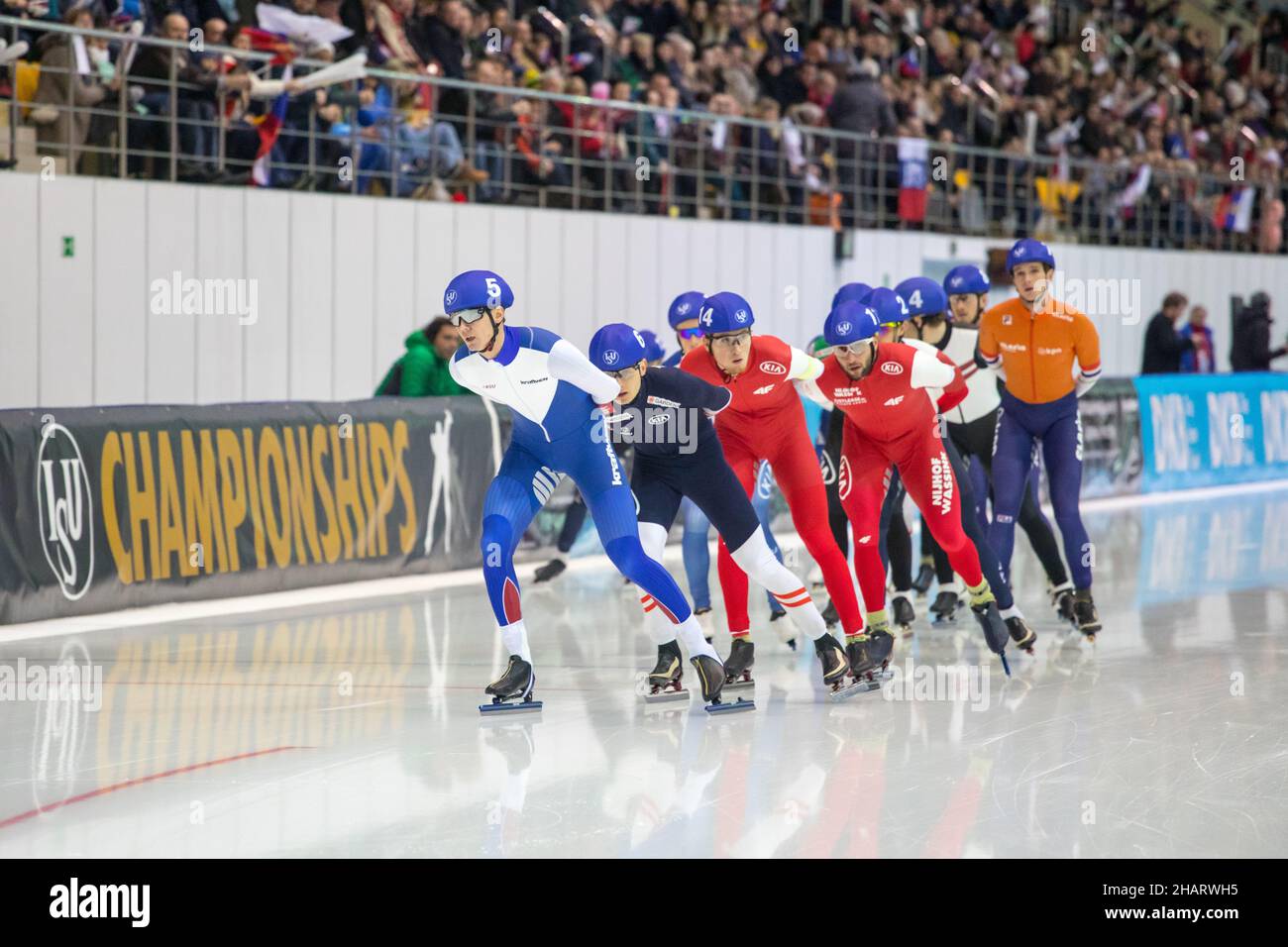 ISU European Speed Skating Championships. Athlete on ice. Classic speed ...