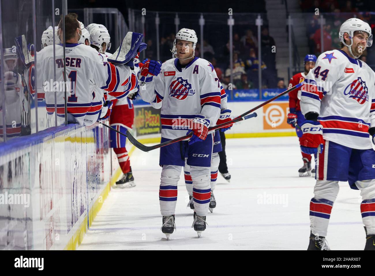 December 10, 2021: Rochester Americans defenseman Ethan Prow (7) high ...