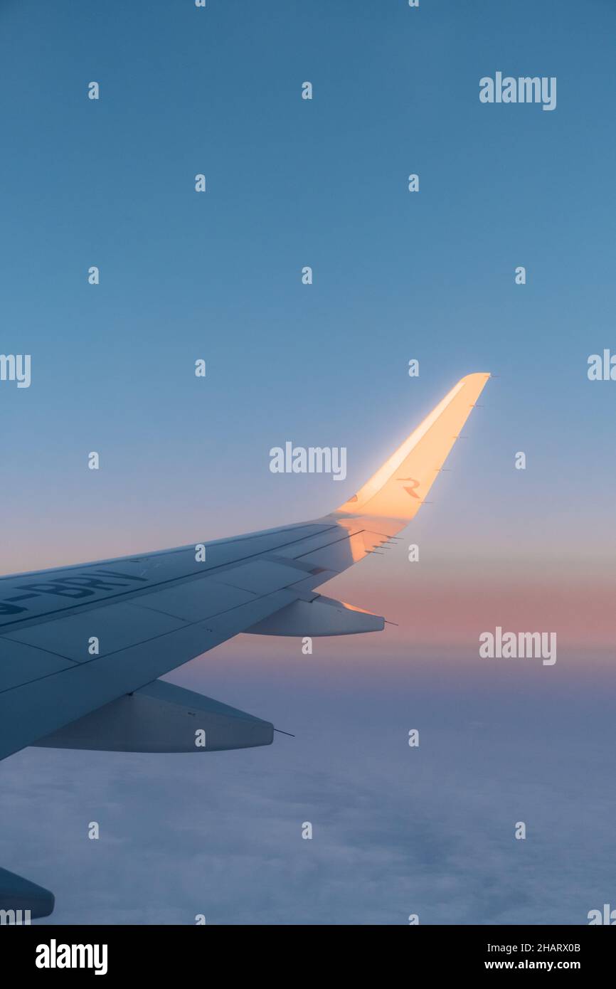 Saint-Petersburg, Russia - October, 2021: Airplane wing from window ...