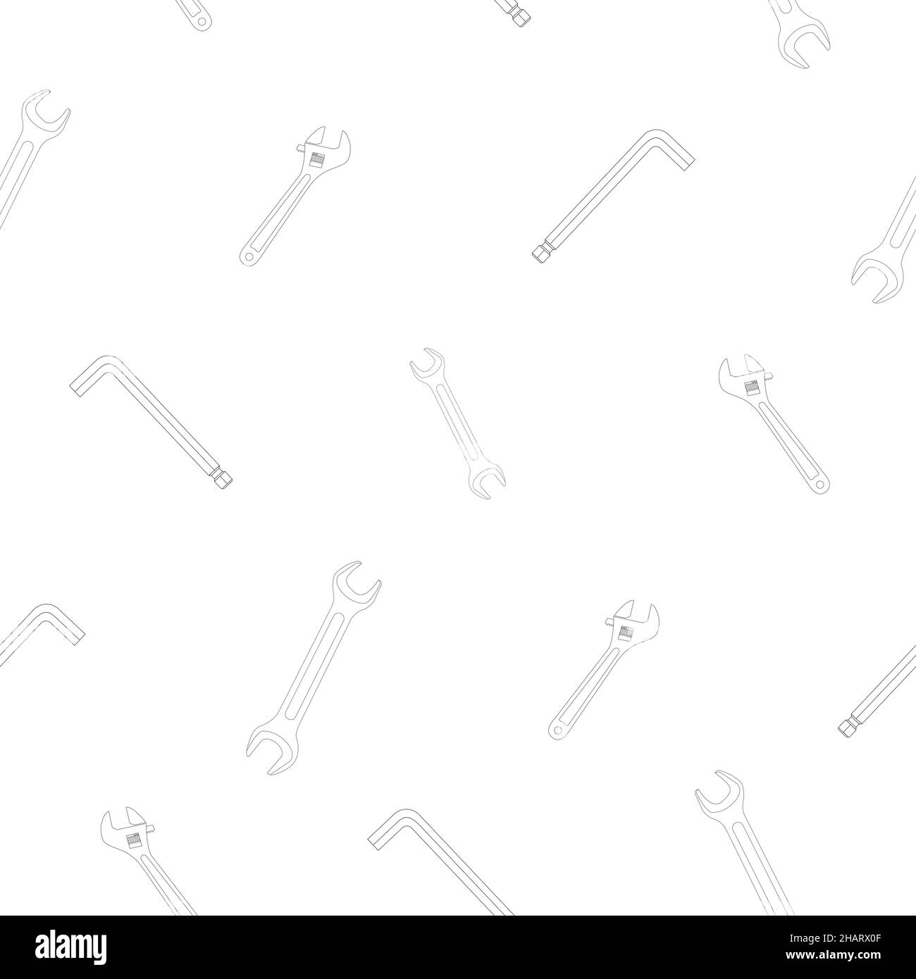 Pattern of flat adjustable wrench, hexagon and just a wrench classic ...