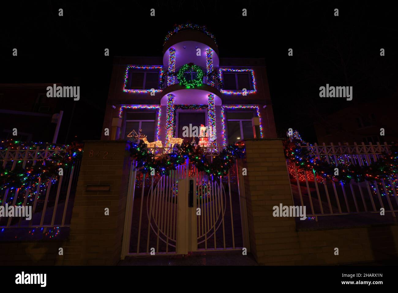 Holiday lights and decorations adorn a home in the Dyker Heights ...