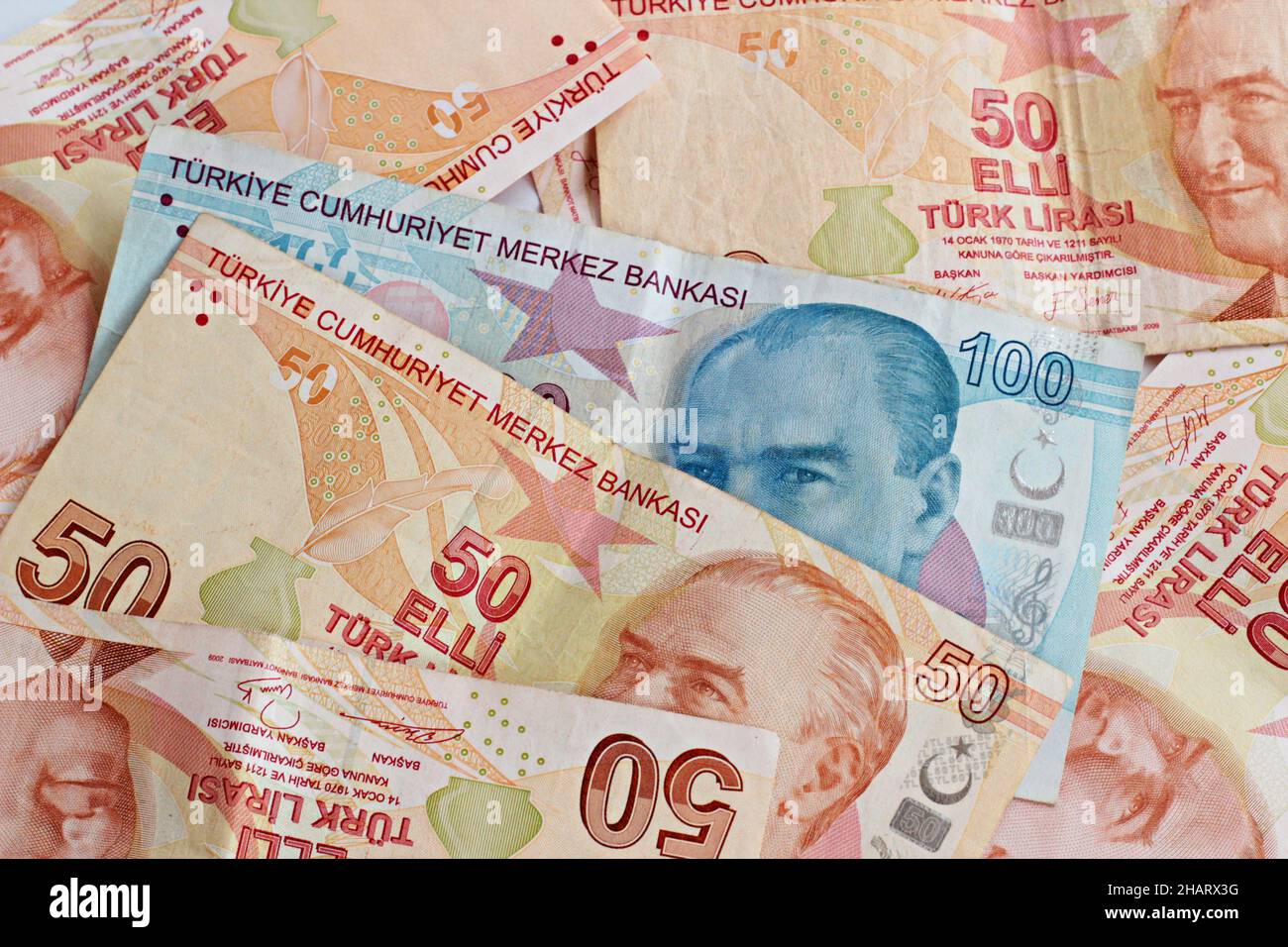 One hundred Turkish banknote in the fifty hundred liras, monetary ...