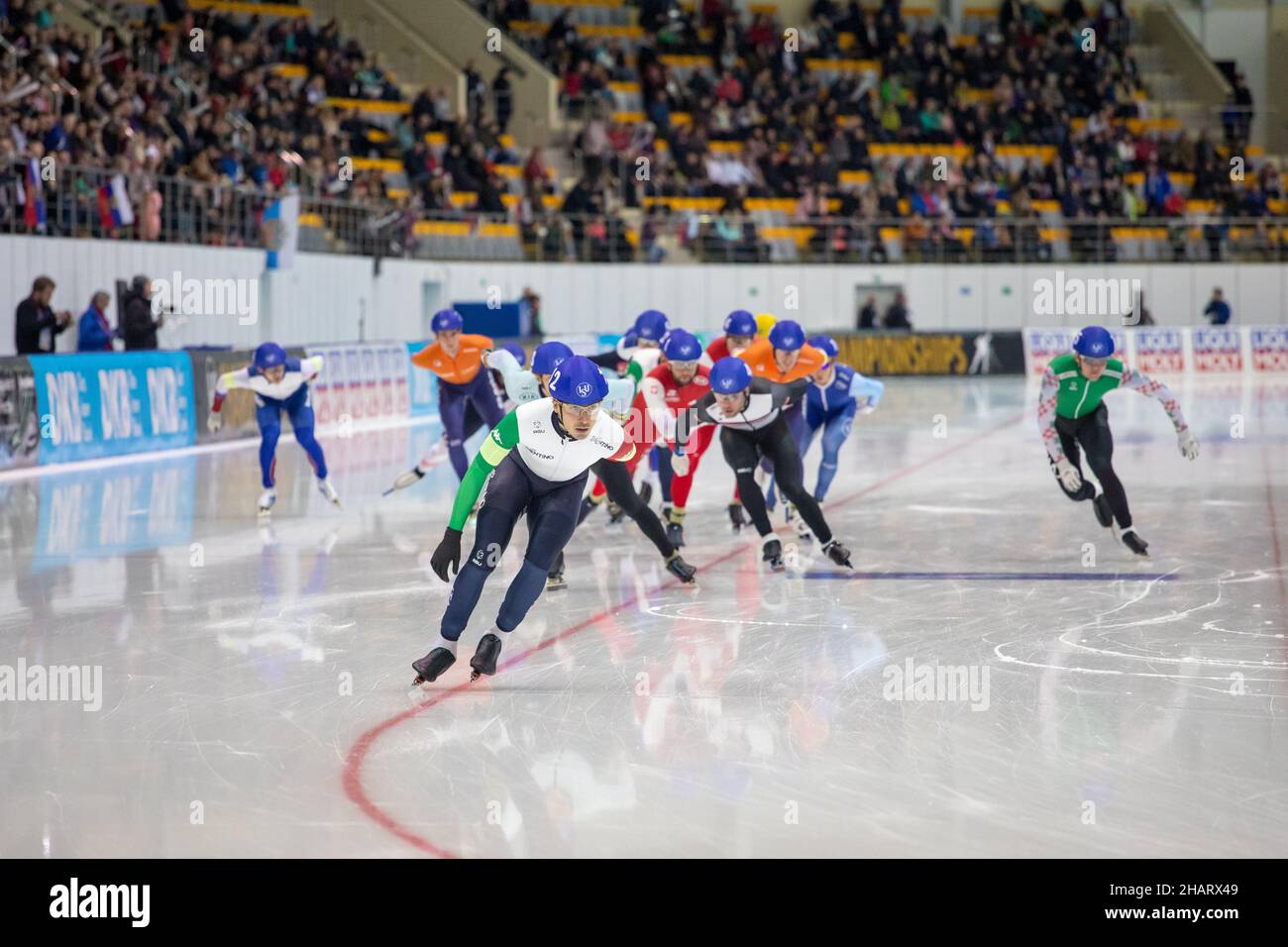 ISU European Speed Skating Championships. Athlete on ice. Classic speed ...