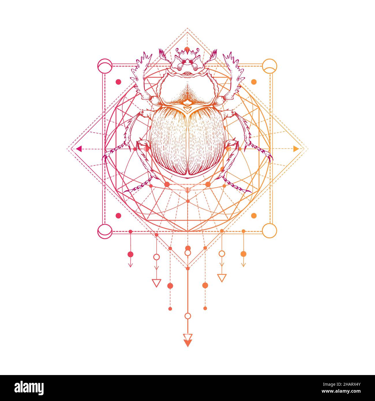 Vector illustration with hand drawn scarab and Sacred geometric symbol ...