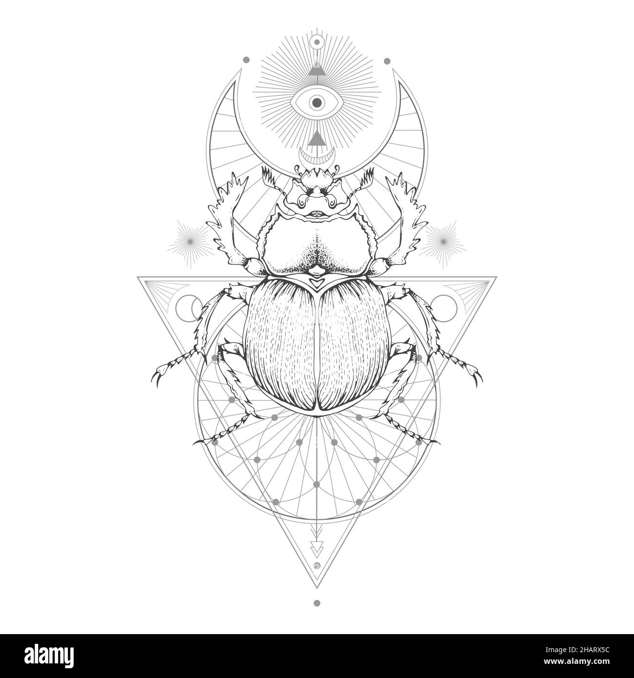 Vector illustration with hand drawn scarab and Sacred geometric symbol ...