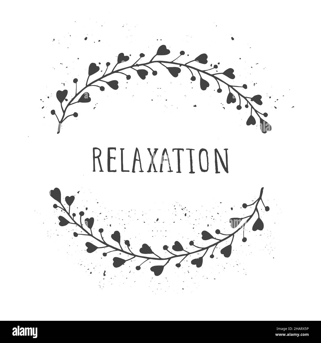 Vector hand drawn illustration of text RELAXATION and floral round ...