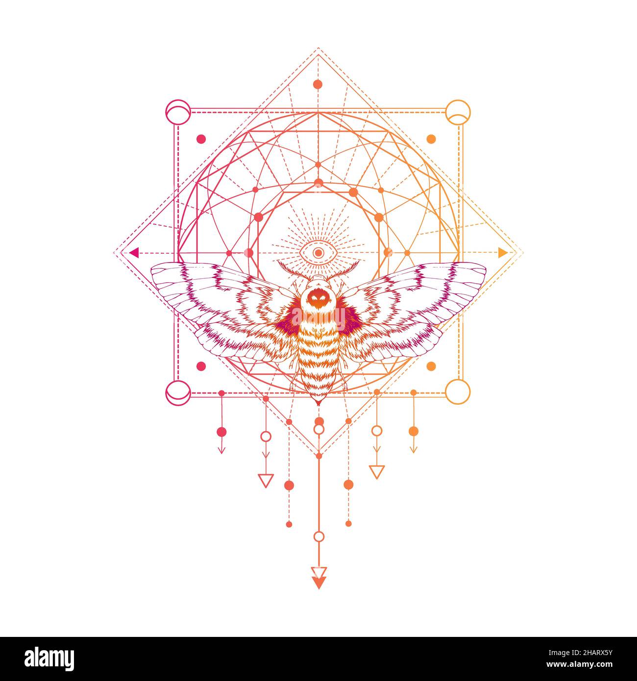Vector illustration with hand drawn dead head moth and Sacred geometric ...