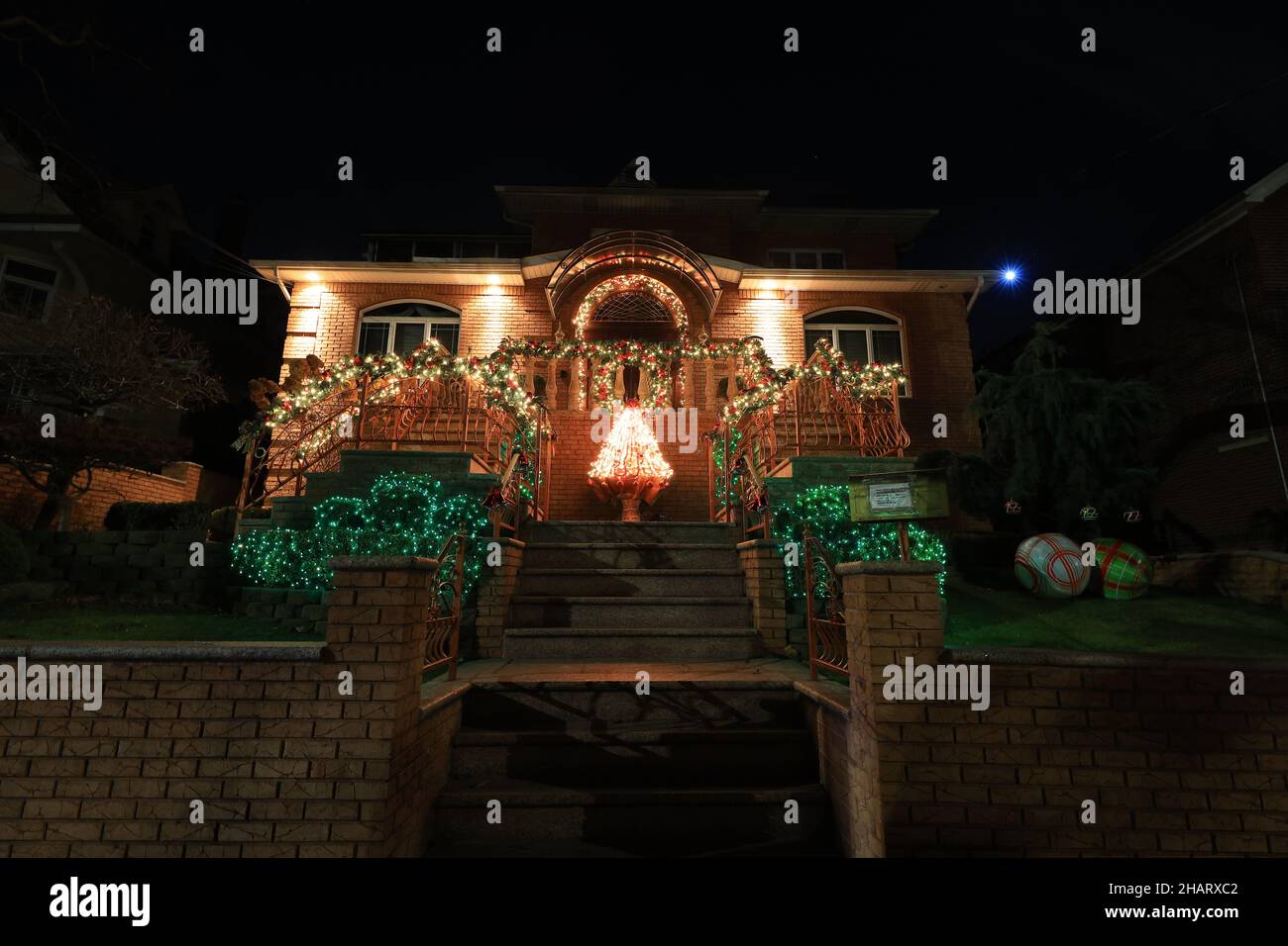 Holiday lights and decorations adorn a home in the Dyker Heights ...