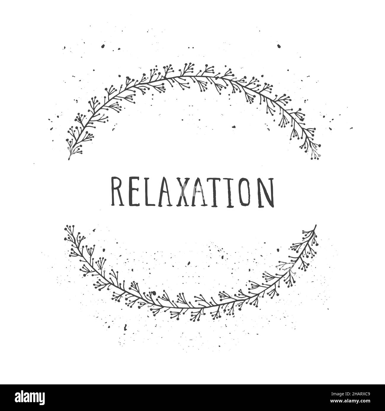 Vector hand drawn illustration of text RELAXATION and floral round ...