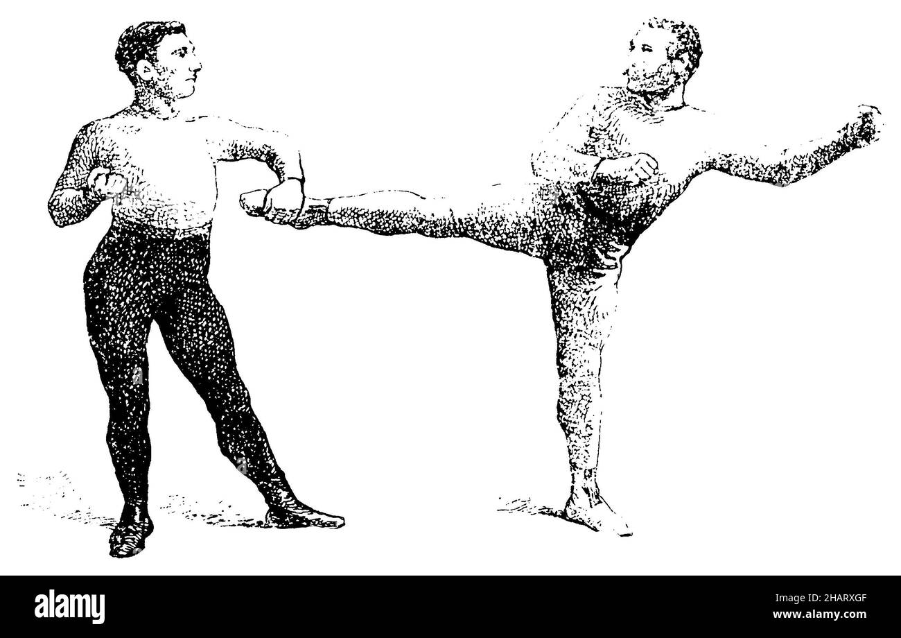 Boxing: flank kick and its parry, , (encyclopedia, 1910), Boxen ...
