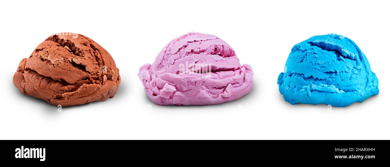 Variation of ice cream taste isolated over white background Stock Photo ...