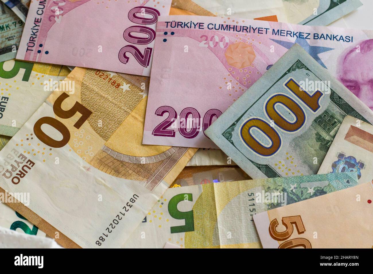 Turkish Two Hundred Banknotes designed with Euro and American Dollar ...