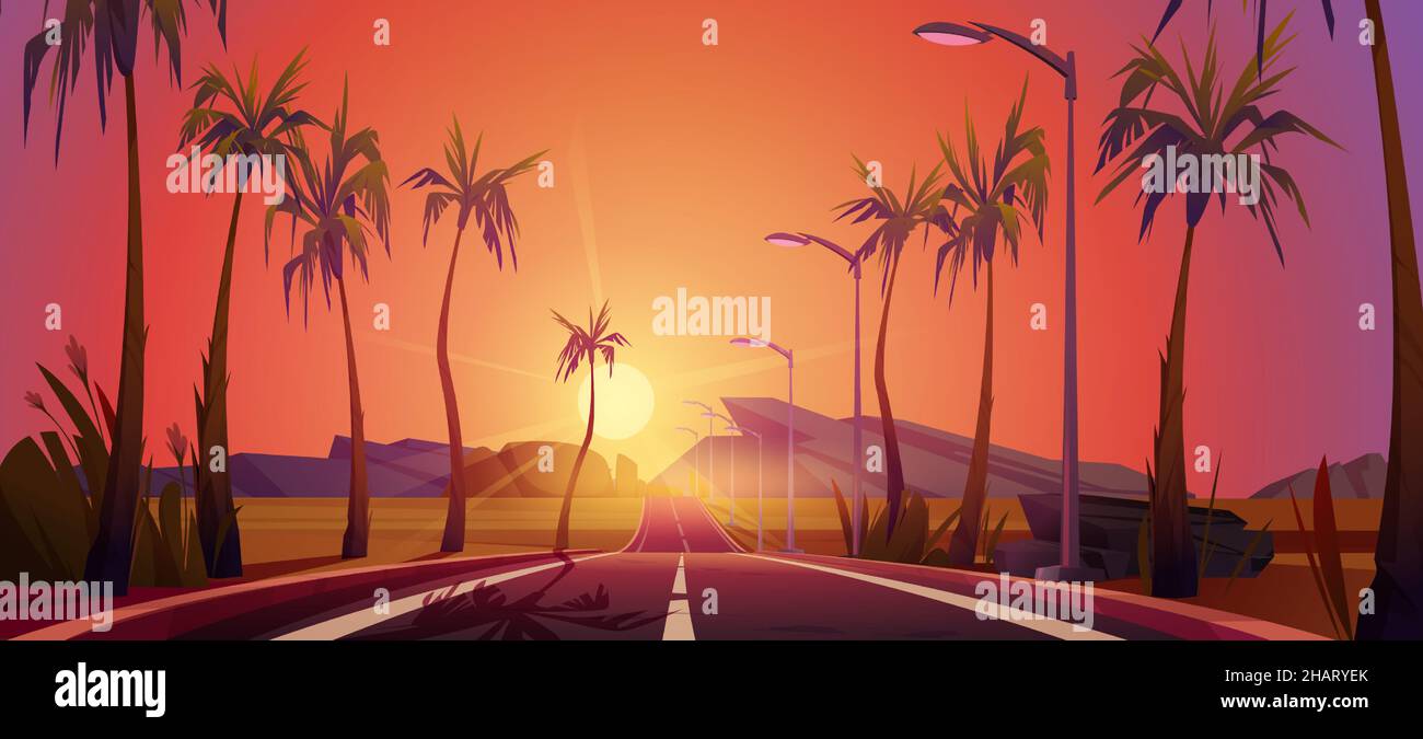 Palm Tree Sunset Cartoon Sunset Beach Scene With Palm Tree And Welcome