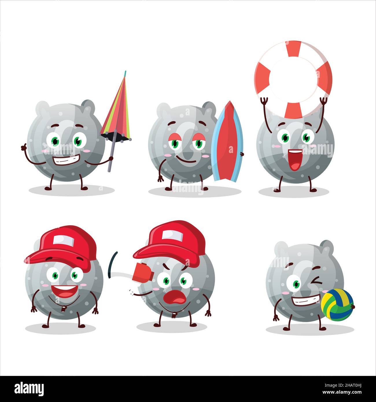 Happy Face gray gummy candy G cartoon character playing on a beach ...