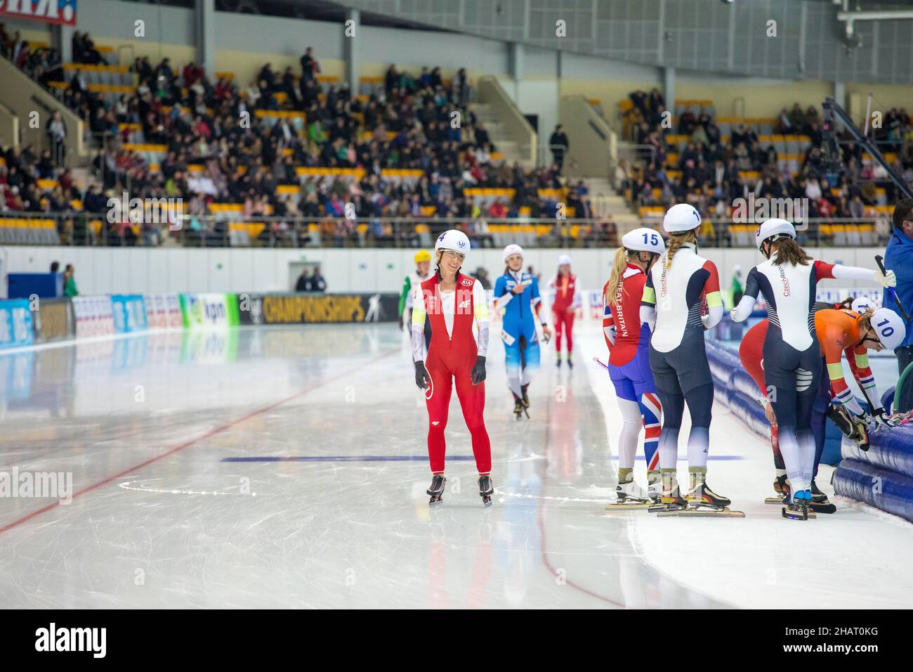 ISU European Speed Skating Championships. Athlete on ice. Classic speed ...