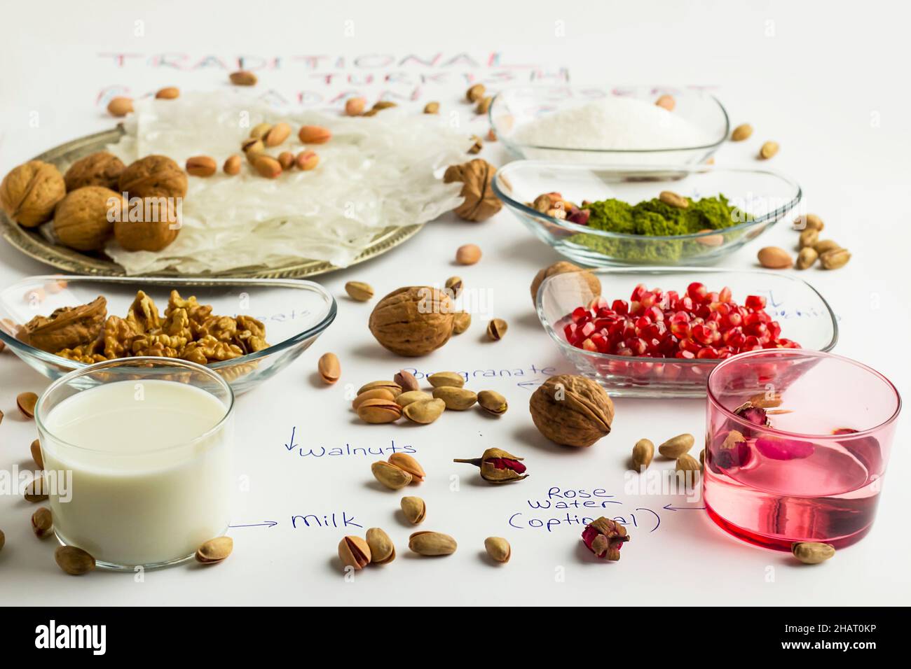 Traditional Turkish Ramadan Milk Dessert Gullac ingredients with ...