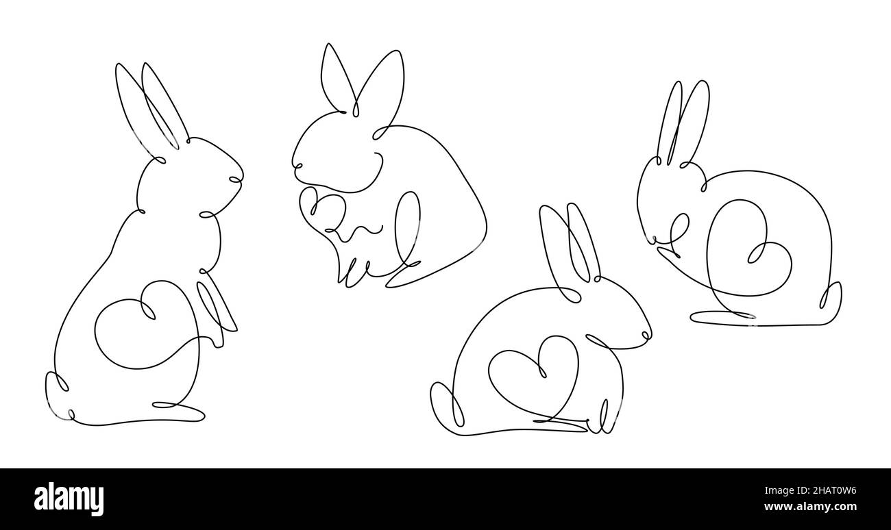 Easter bunny set continuous one line drawing. Rabbit simple image ...