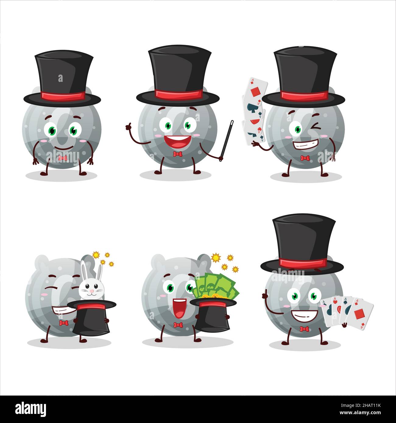 A gray gummy candy G Magician cartoon character perform on a stage ...