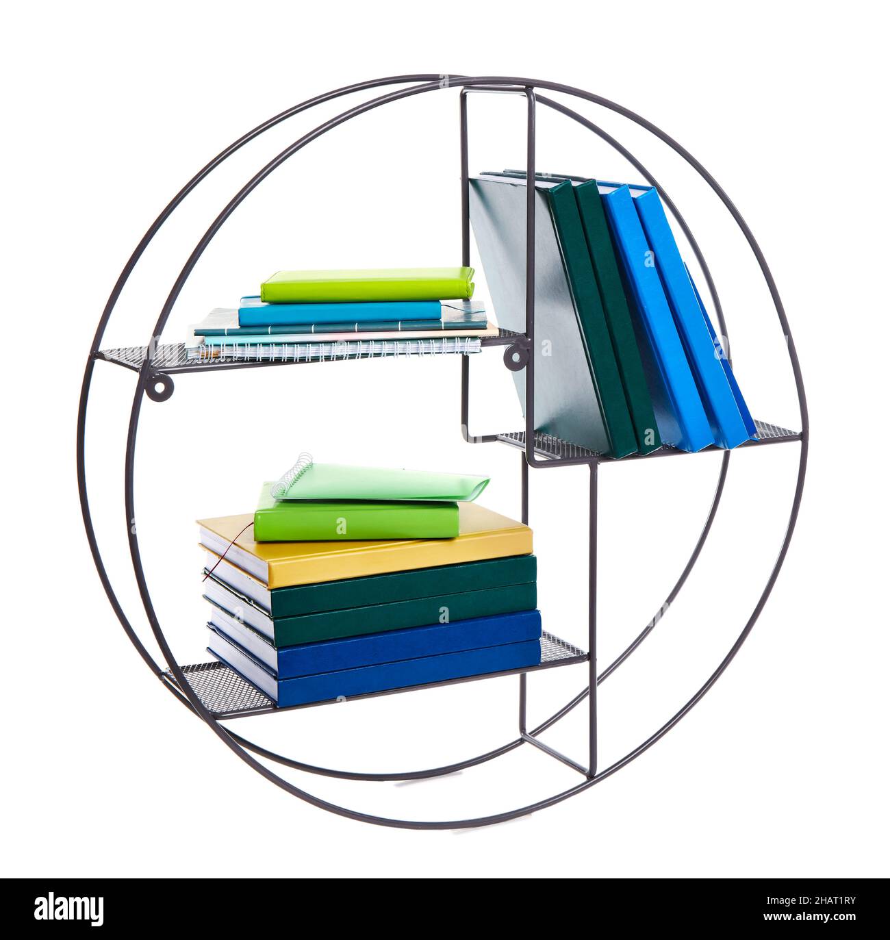 Modern book shelf with notebooks on white background Stock Photo - Alamy