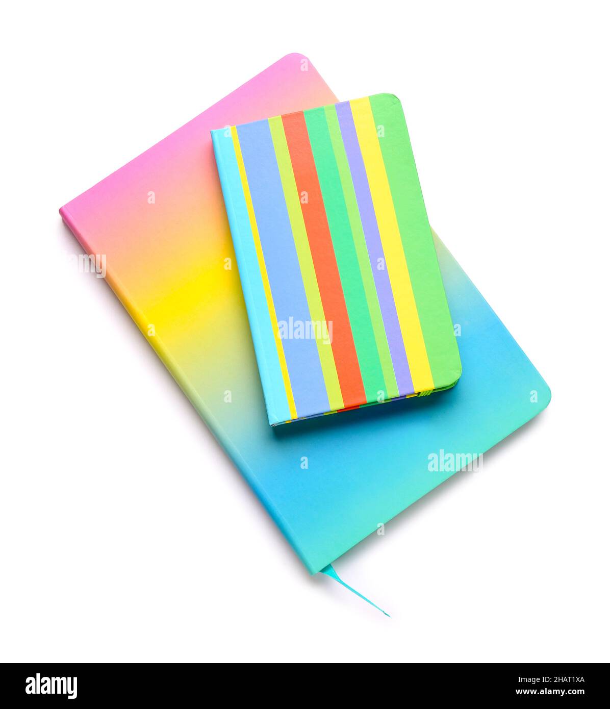 Colorful notebooks on white background Stock Photo - Alamy