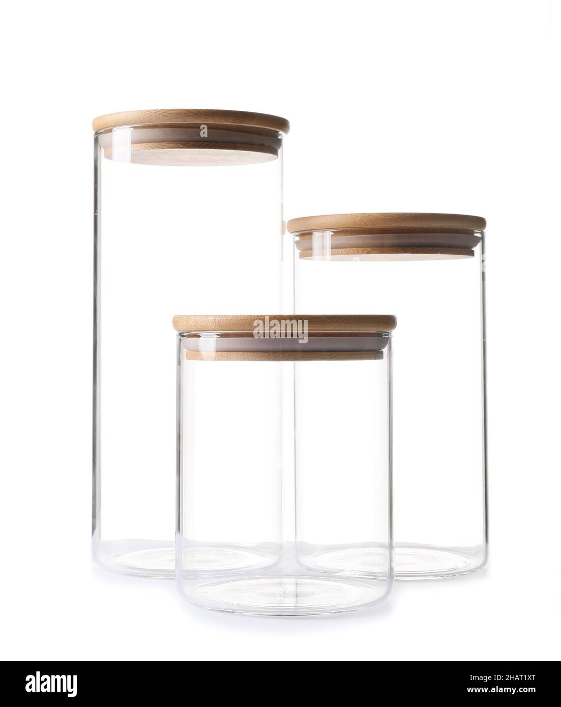 Glass jars on white background Stock Photo - Alamy