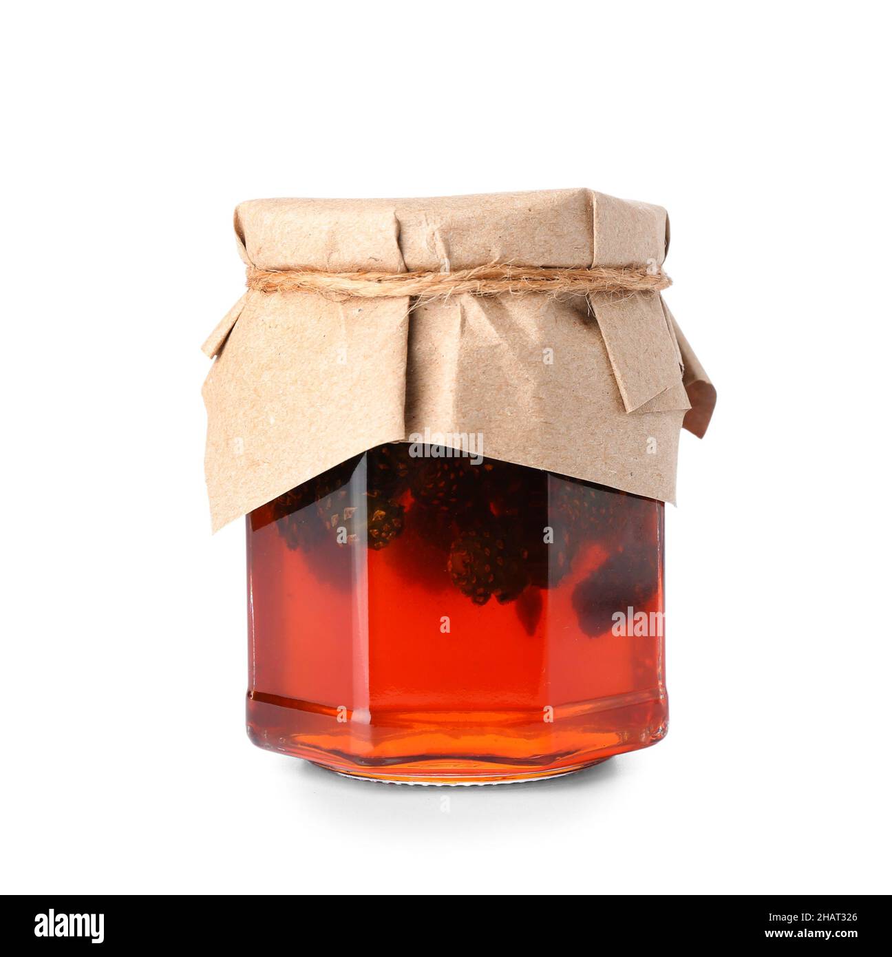 Jar of tasty pine cone jam on white background Stock Photo - Alamy